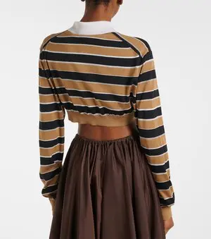 Prada Striped Cropped Silk Polo Shirt