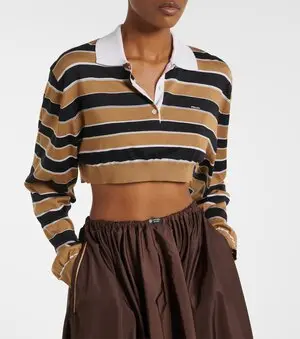 Prada Striped Cropped Silk Polo Shirt