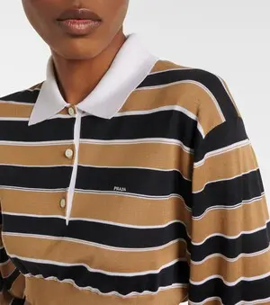Prada Striped Cropped Silk Polo Shirt