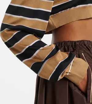 Prada Striped Cropped Silk Polo Shirt