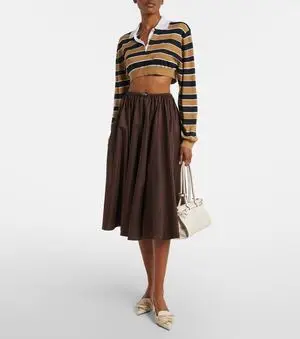 Prada Striped Cropped Silk Polo Shirt