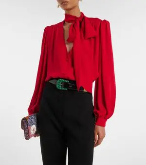 Valentino Garavani Tie-neck Silk Georgette Blouse - Red