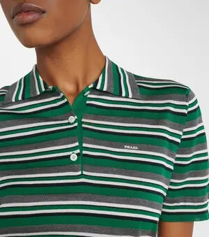 Prada Striped Cotton And Silk Polo Shirt - Green