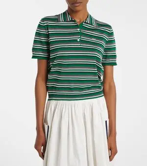 Prada Striped Cotton And Silk Polo Shirt - Green