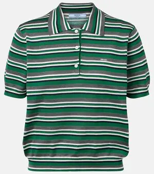 Prada Striped Cotton And Silk Polo Shirt - Green