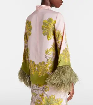 La DoubleJ Make An Exit" Feather-trimmed Silk Twill Top - Multicoloured