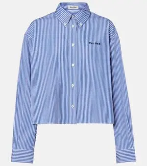 Miu Miu Striped Cropped Cotton Poplin Shirt - Blue