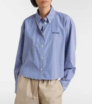 Miu Miu Striped Cropped Cotton Poplin Shirt - Blue