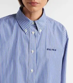 Miu Miu Striped Cropped Cotton Poplin Shirt - Blue