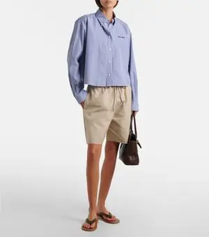 Miu Miu Striped Cropped Cotton Poplin Shirt - Blue