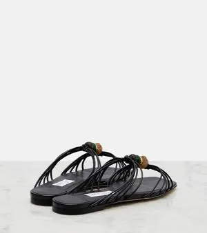 JIMMY CHOO Embellished Leather Flat Sandals - Black