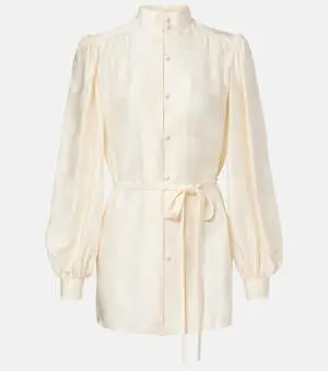 Valentino Garavani Belted Silk Jacquard Shirt - White