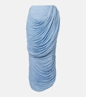 Magda Butrym Draped Ruched Jersey Midi Skirt - Blue