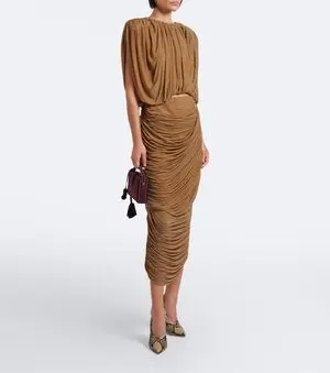 Magda Butrym Draped Ruched Jersey Midi Skirt - Brown
