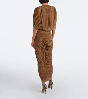 Magda Butrym Draped Ruched Jersey Midi Skirt - Brown