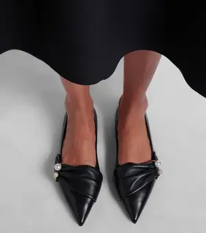 JIMMY CHOO Embellished Leather Ballet Flats - Black
