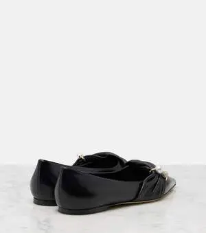 JIMMY CHOO Embellished Leather Ballet Flats - Black
