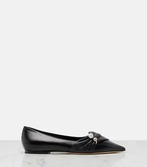 JIMMY CHOO Embellished Leather Ballet Flats - Black