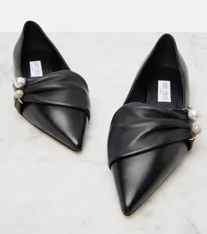 JIMMY CHOO Embellished Leather Ballet Flats - Black