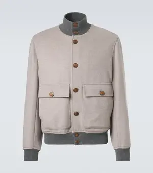 Brunello Cucinelli Wool Bomber Jacket With Cashmere Trim - Grey