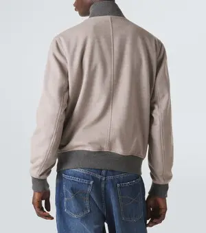 Brunello Cucinelli Wool Bomber Jacket With Cashmere Trim - Grey