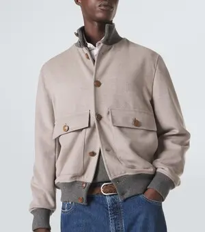 Brunello Cucinelli Wool Bomber Jacket With Cashmere Trim - Grey
