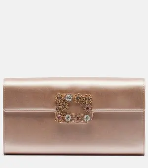 ROGER VIVIER Efflorescence Embellished Satin Clutch - Pink