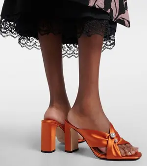 JIMMY CHOO Embellished Satin Mules - Orange