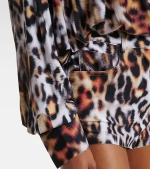 Norma Kamali Oversized Leopard-print Satin Bodysuit
