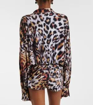 Norma Kamali Oversized Leopard-print Satin Bodysuit
