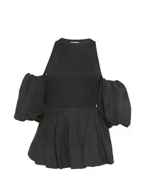 Alexander McQueen Cotton Balloon Sleeve Blouse - Black