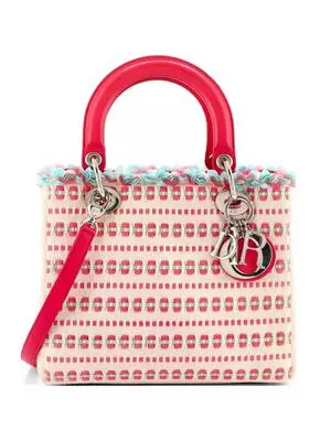 Dior Christian Dior Lady Dior Bag Woven Tweed With Cannage Quilt Lambskin Tote Bag Pink