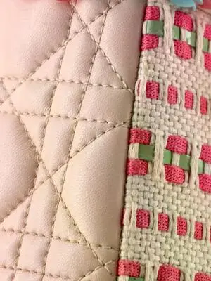 Dior Lady Bag Woven Tweed With Cannage Quilt Lambskin Tote Bag - Pink