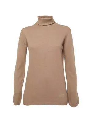 Roberto Cavalli Brown Logo-embroidered Roll Neck Sweater - Neutrals
