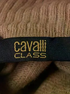 Roberto Cavalli Brown Logo-embroidered Roll Neck Sweater