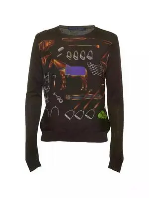 Ralph Lauren Equestrian Print Long Sleeve Sweater - Grey