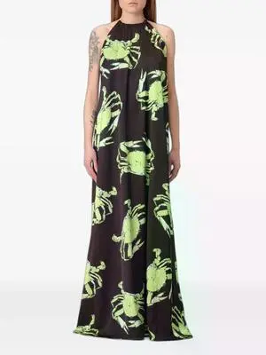 MSGM Crab Print Halterneck Maxi Dress - Brown