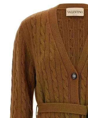 Valentino Garavani Vlogo Signature Cable-knit Cardigan - Brown