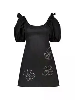 ELLERY Ruffled Sleeve Floral Embellished Dress - Black