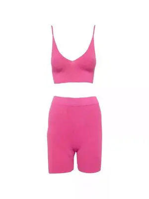 Jacquemus Ribbed Knit Crop Top And Shorts Set - Pink