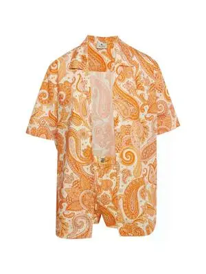 Etro Paisley Print Cotton Shirt And Shorts Set - Orange
