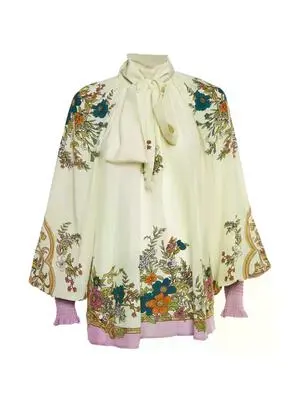 ALEMAIS Antoinette Floral-print Neck-tie Blouse - Neutrals