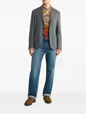 Etro Single-breasted Jacket In Plain-coloured Wool-blend Flannel