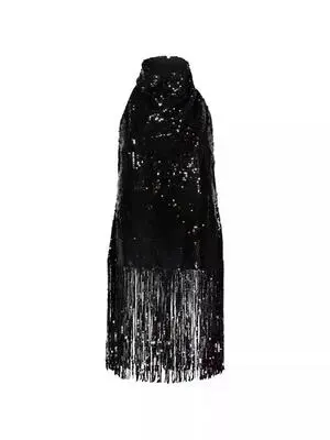 ELLERY Sequin-embellished Fringed High Neck Sleeveless Top