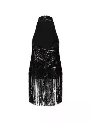 ELLERY Sequin-embellished Fringed High Neck Sleeveless Top