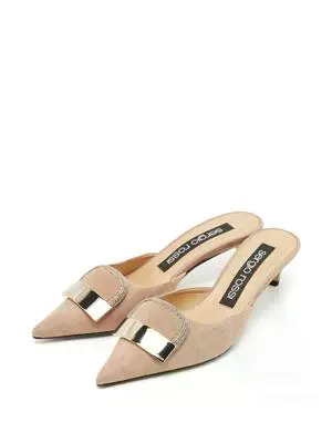 SERGIO ROSSI Embellished Pointed-toe Mules - Neutrals