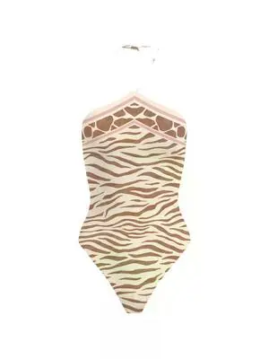 MC2 SAINT BARTH Animal Print Halterneck Swimsuit - Neutrals
