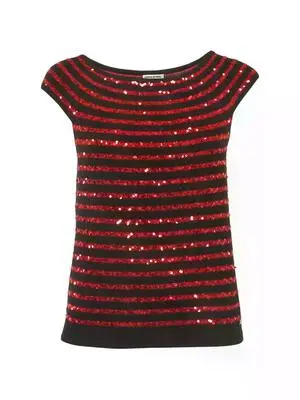 Sonia Rykiel Paris Sequin Embellished Striped Cashmere Top