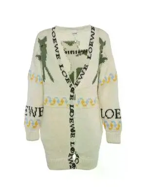 Loewe Intarsia Knit V-neck Cardigan - Neutrals