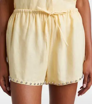 Staud Embellished Linen Shorts - Yellow